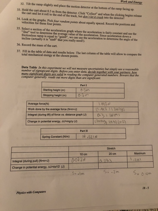 Work and Energy Tilt the ramp slightly and place the | Chegg.com