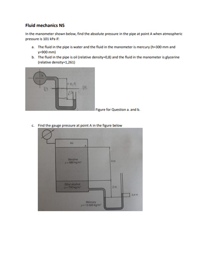Solved In the manometer shown below, find the absolute | Chegg.com