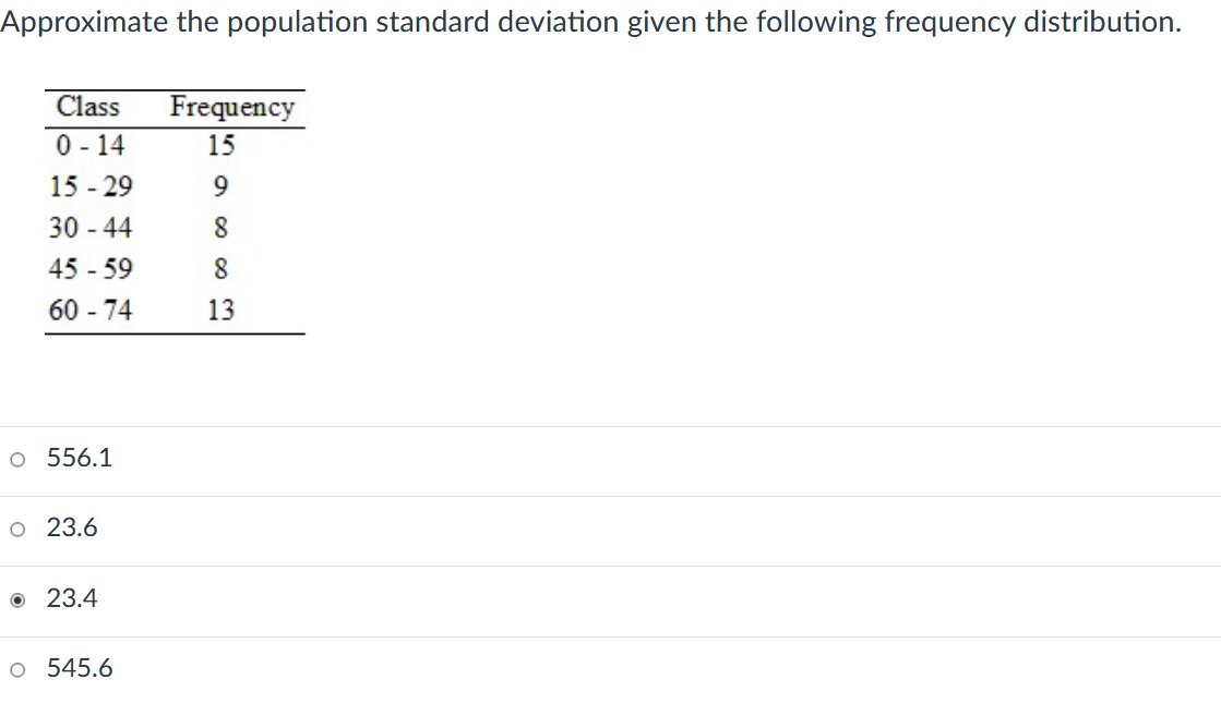 Solved Approximate the population standard deviation given | Chegg.com