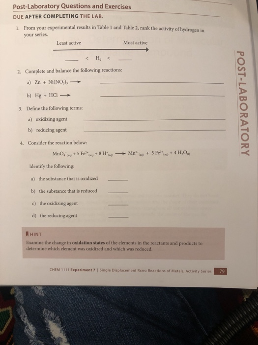 Solved Post-Laboratory Questions and Exercises DUE AFTER | Chegg.com