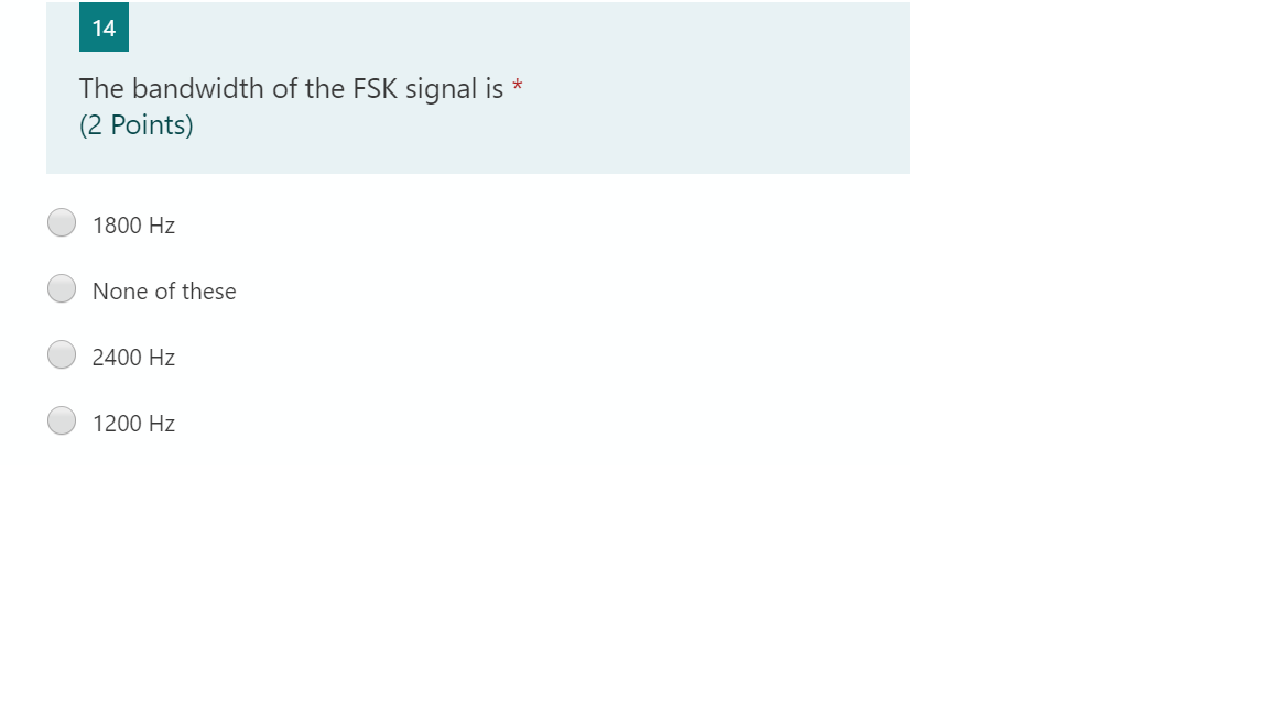 Solved 14 The bandwidth of the FSK signal is * (2 Points) | Chegg.com