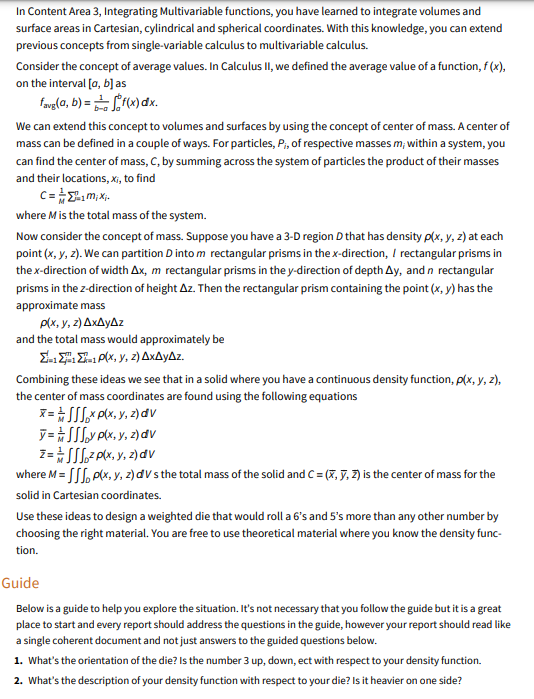Solved In Content Area 3, Integrating Multivariable | Chegg.com