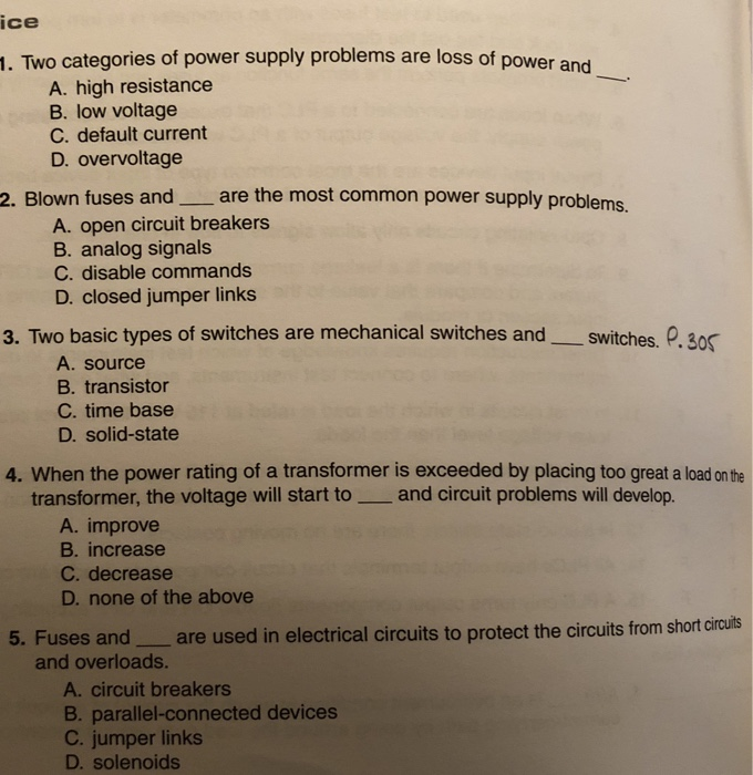 Solved ice 1. Two categories of power supply problems are | Chegg.com