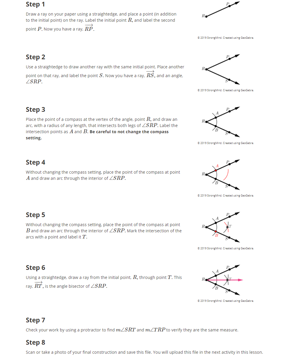Solved Step 1 Draw a ray on your paper using a straightedge, | Chegg.com