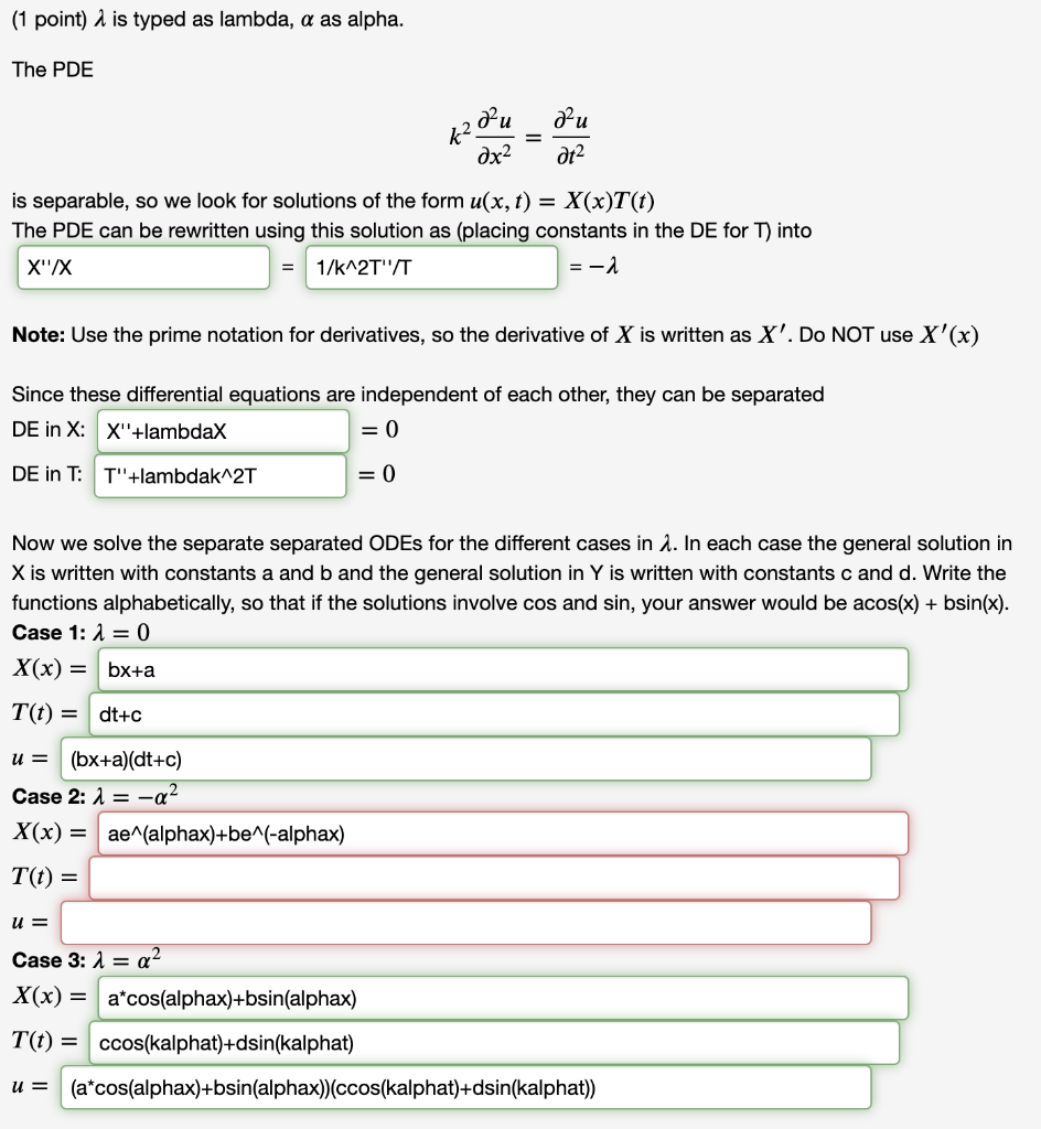Solved (1 point) λ is typed as lambda, α as alpha. The PDE | Chegg.com