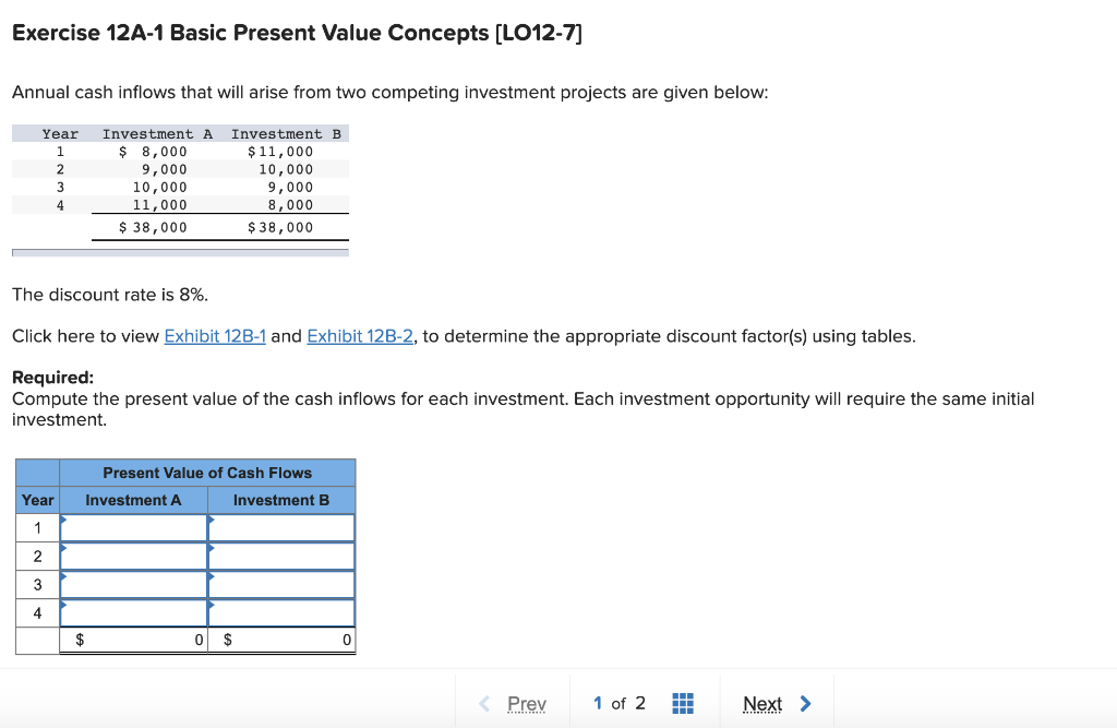 Solved Exercise 12A-2 Basic Present Value Concepts [LO12-7] | Chegg.com