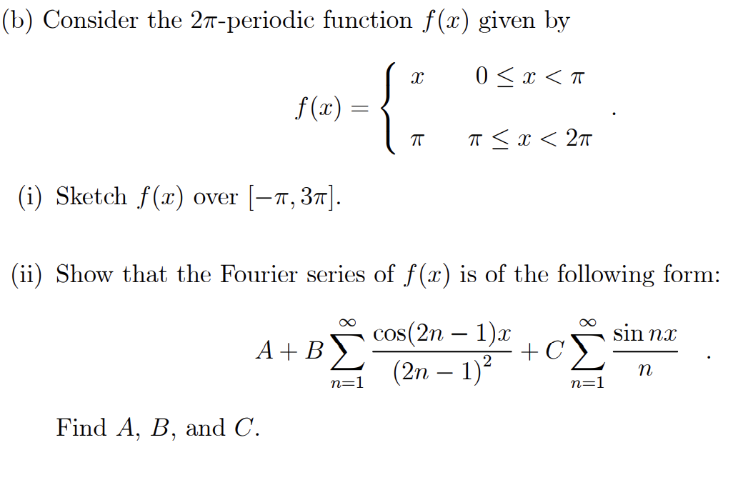 Solved b) Consider the 2π-periodic function f(x) given by | Chegg.com