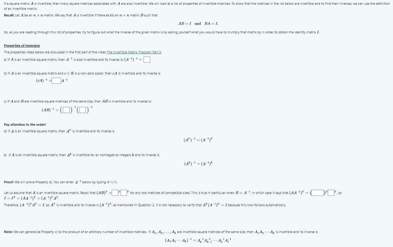 Solved of an invertible matrix:Recall: Let A ﻿be an n×n | Chegg.com