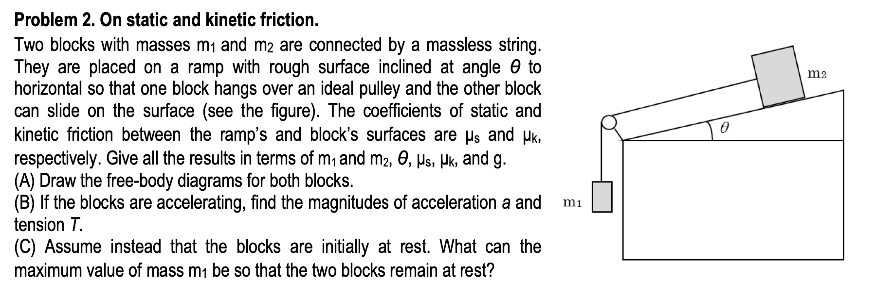 Solved Problem 2. On static and kinetic friction. Two blocks | Chegg.com