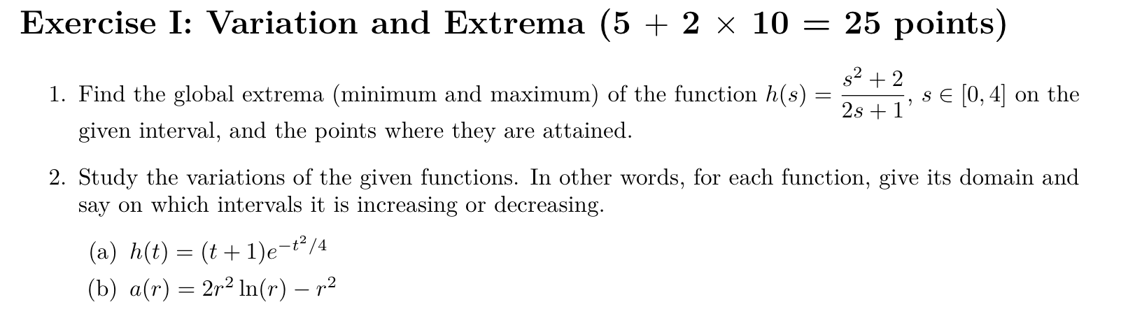 Solved Exercise I: Variation and Extrema (5+2×10=25 points ) | Chegg.com