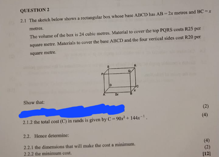 Solved QUESTION 2 2.1 The sketch below shows a rectangular | Chegg.com