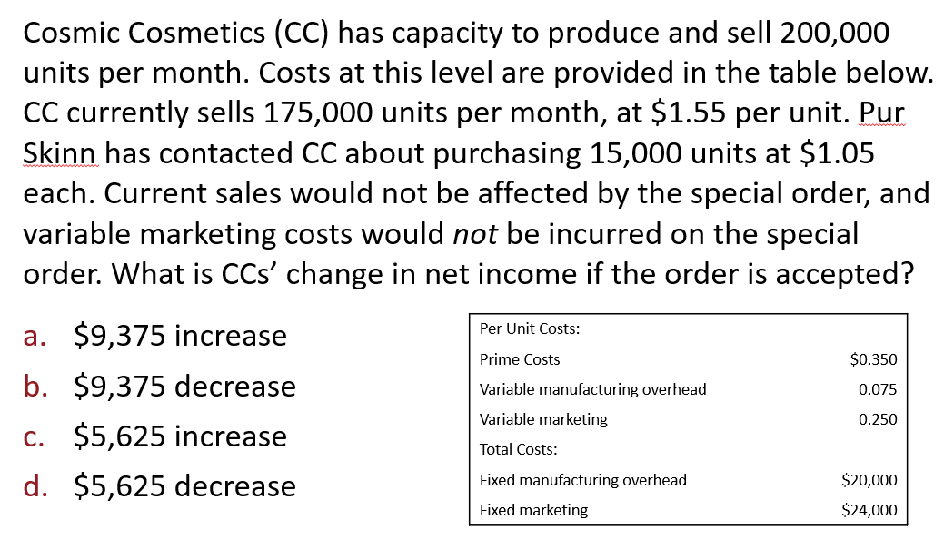 Solved Cosmic Cosmetics (CC) has capacity to produce and | Chegg.com