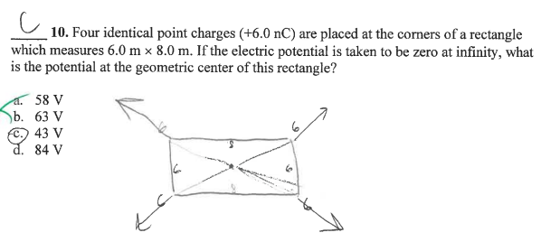 Solved 10. Four identical point charges (+6.0 nC) are placed | Chegg.com