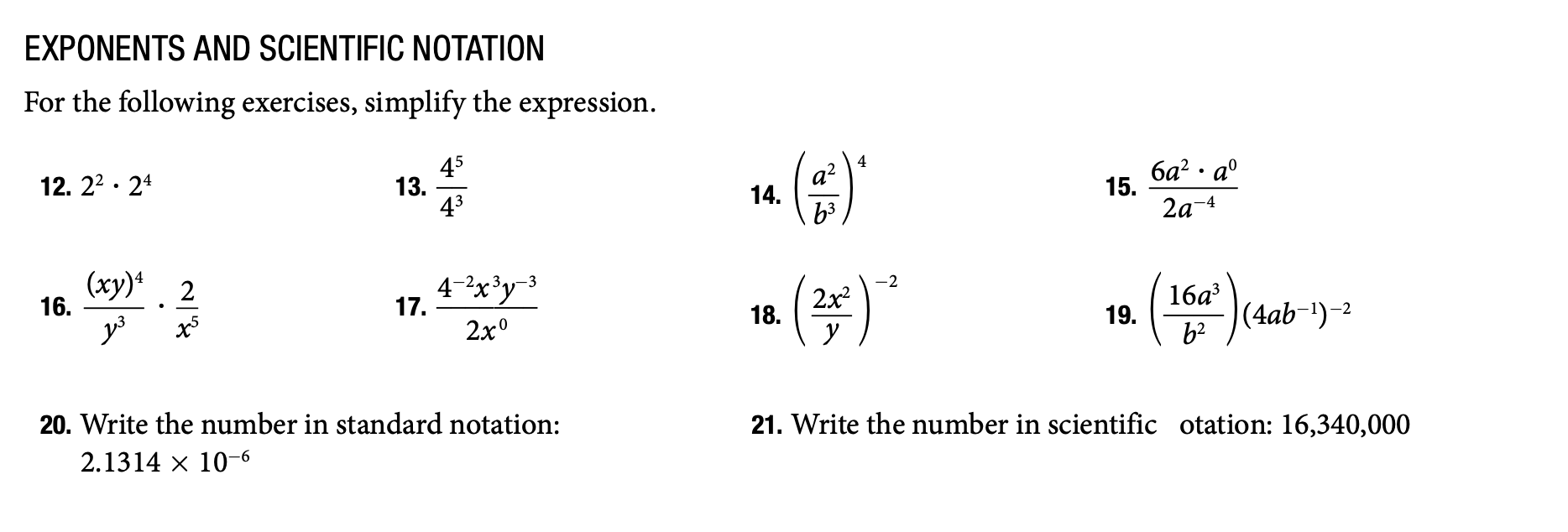 Solved EXPONENTS AND SCIENTIFIC NOTATION For the following | Chegg.com