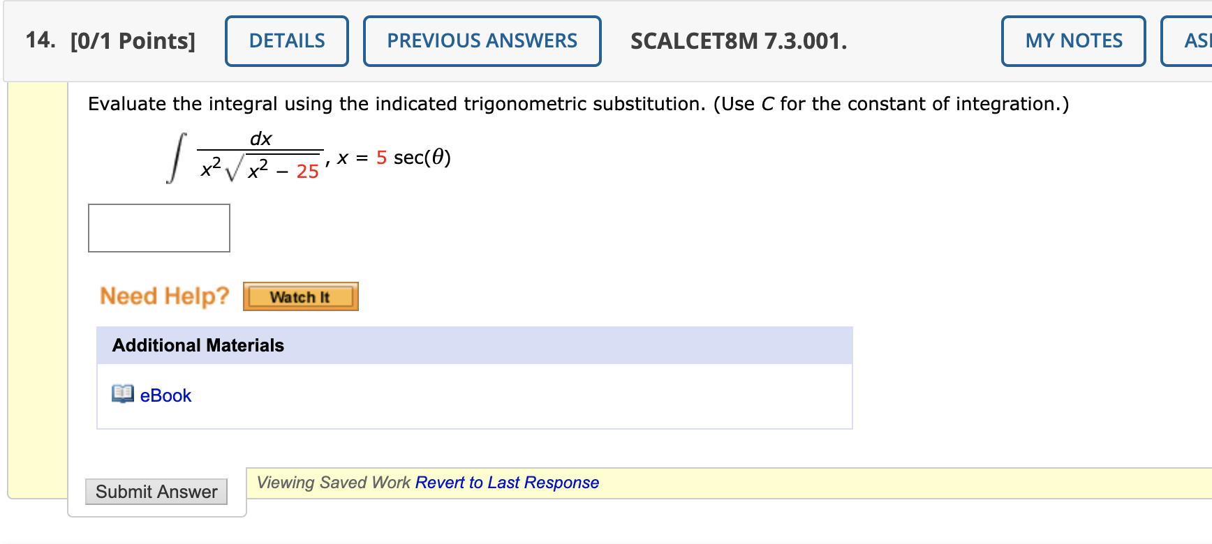 Solved 14. [0/1 Points] DETAILS PREVIOUS ANSWERS SCALCET8M | Chegg.com