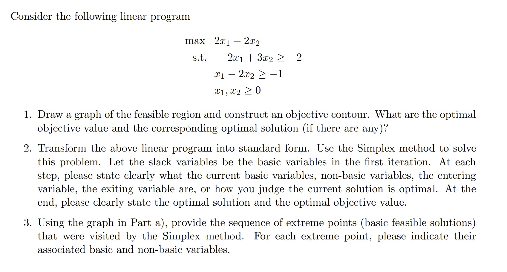 Solved Consider the following linear program max 2x1 – 2x2 | Chegg.com
