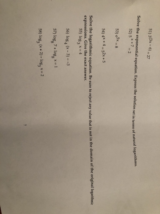 Solved 51) 3(3x -6)27 Solve the exponential equation. | Chegg.com