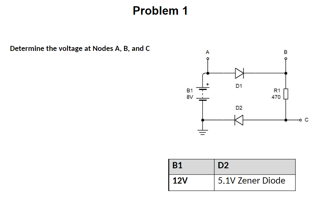 Solved Problem 1 Determine the voltage at Nodes A,B, and C | Chegg.com