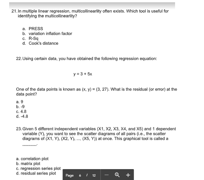 Solved 21. In multiple linear regression, multicollinearlity | Chegg.com