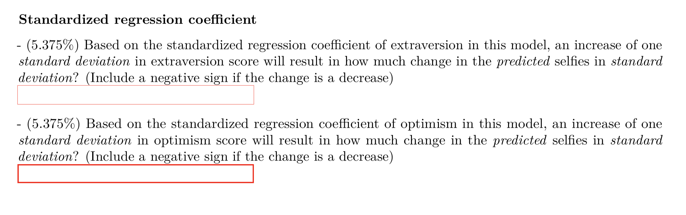 Solved - Standardized regression coefficient - (5.375%) | Chegg.com