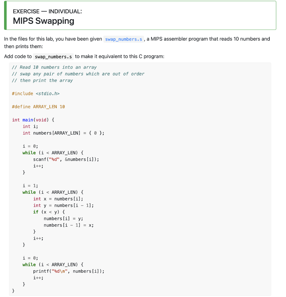 Solved EXERCISE — INDIVIDUAL: MIPS Swapping the files for | Chegg.com