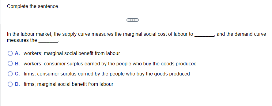 Solved Complete the sentence.In the labour market, the | Chegg.com