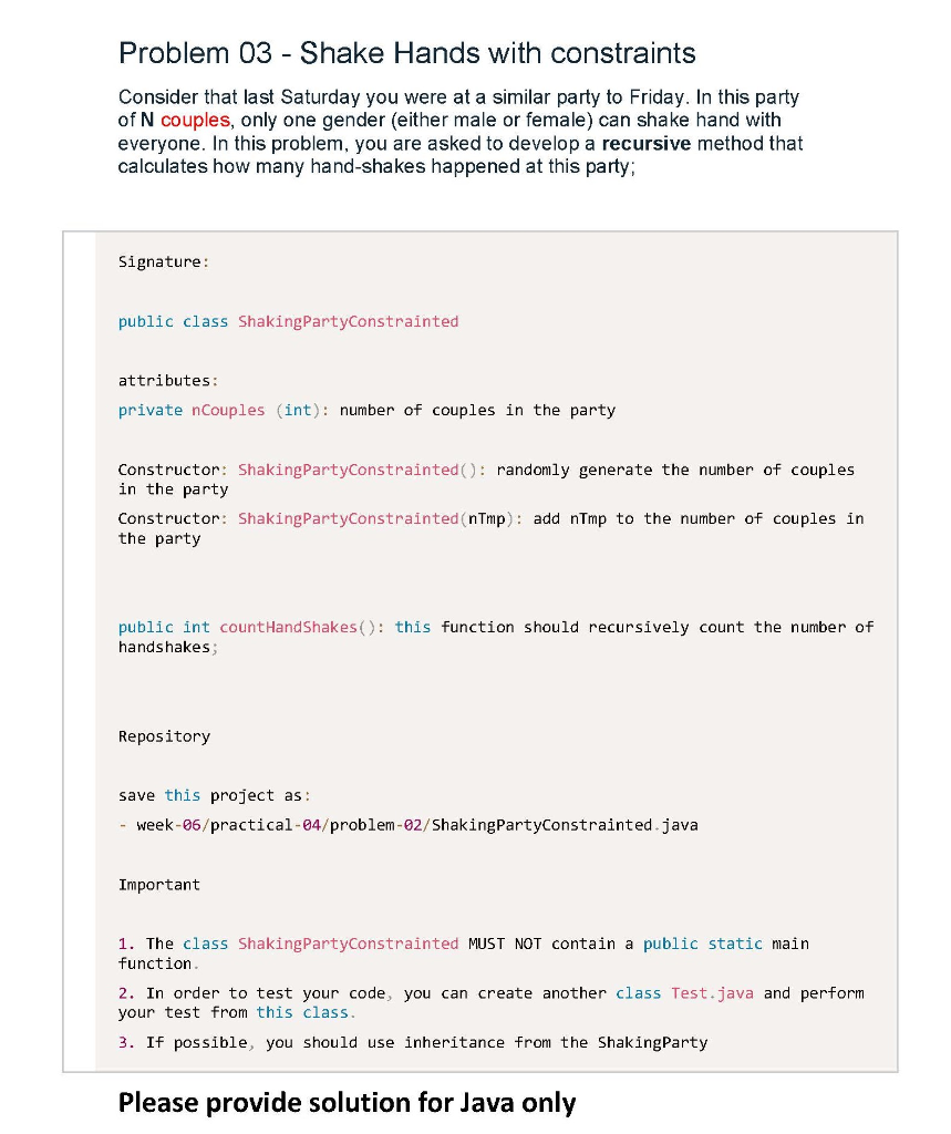 Solved Problem 02 - Shake Hands Consider that last Friday | Chegg.com
