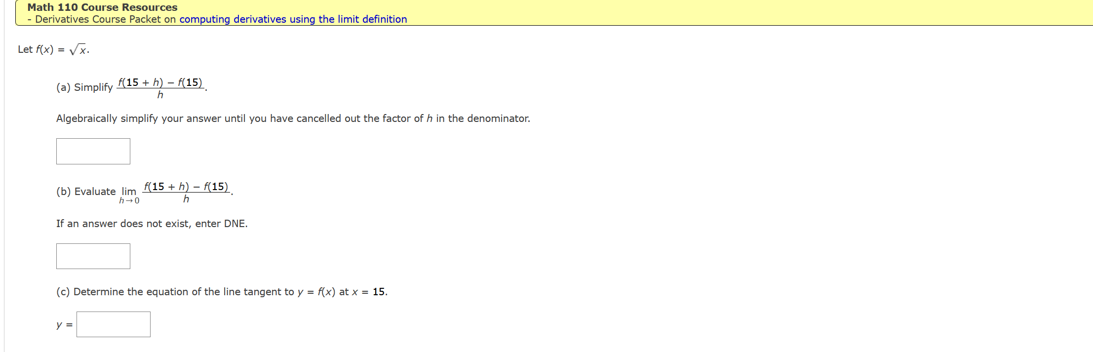 Solved Math 110 Course Resources - Derivatives Course Packet | Chegg.com