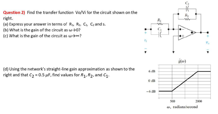 Solved Question 2) Find the transfer function Vo/Vi for the | Chegg.com