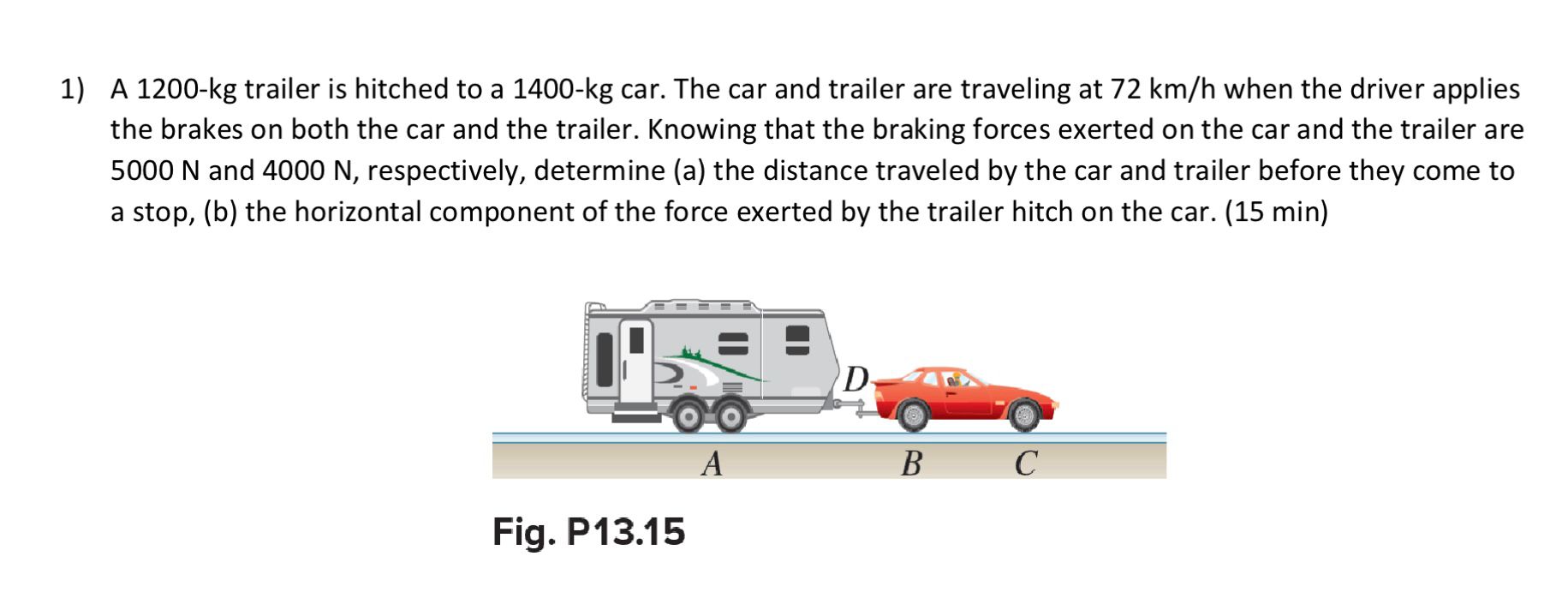 Solved 1) A 1200−kg trailer is hitched to a 1400−kg car. The | Chegg.com