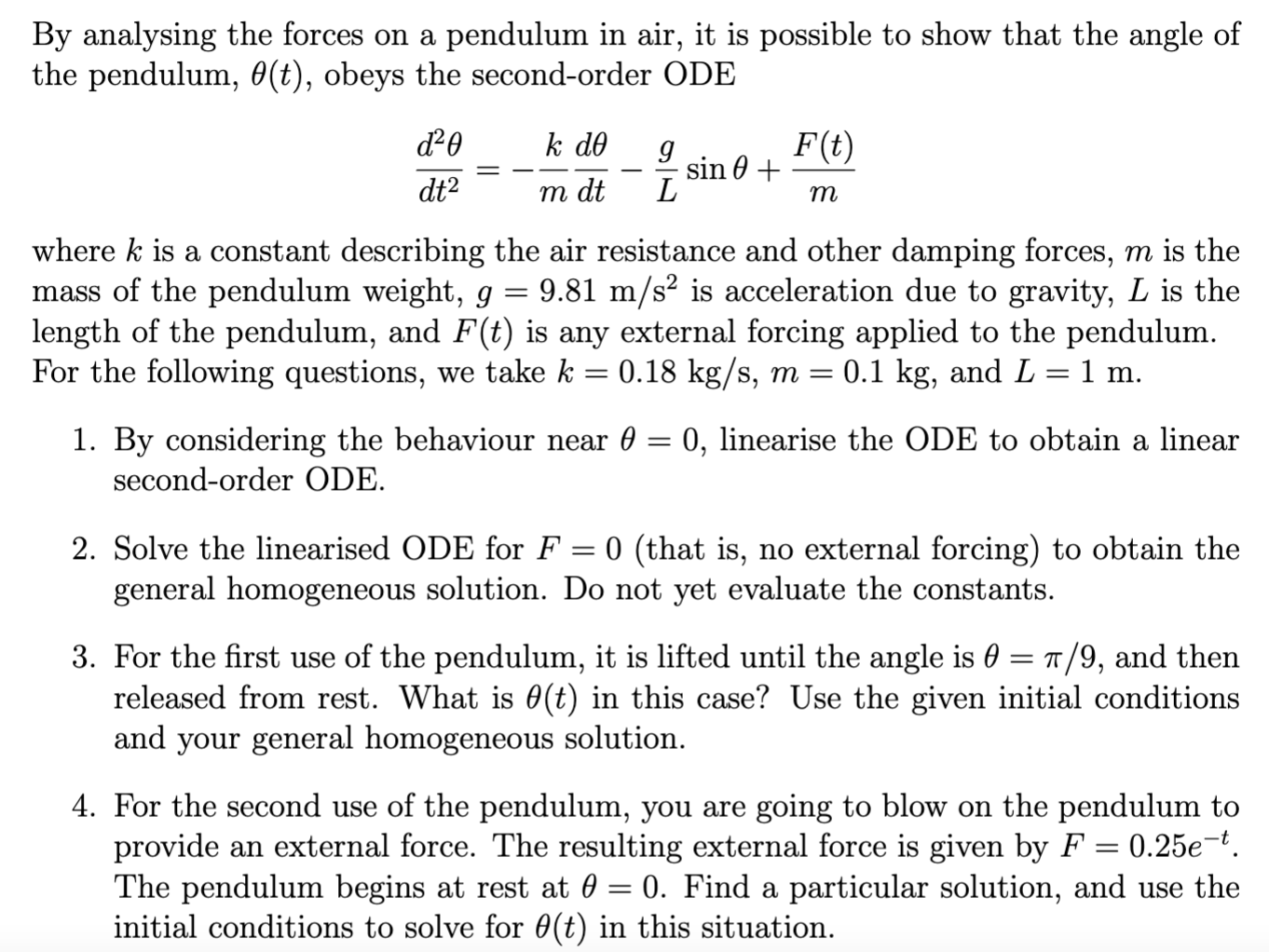 Solved By analysing the forces on a pendulum in air, it is | Chegg.com