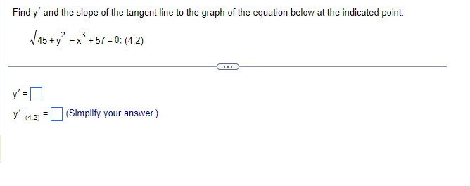 Solved Find y′ and the slope of the tangent line to the | Chegg.com