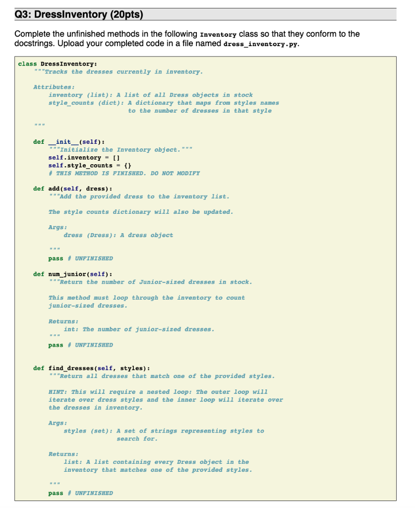 Solved Complete the unfinished methods in the following | Chegg.com