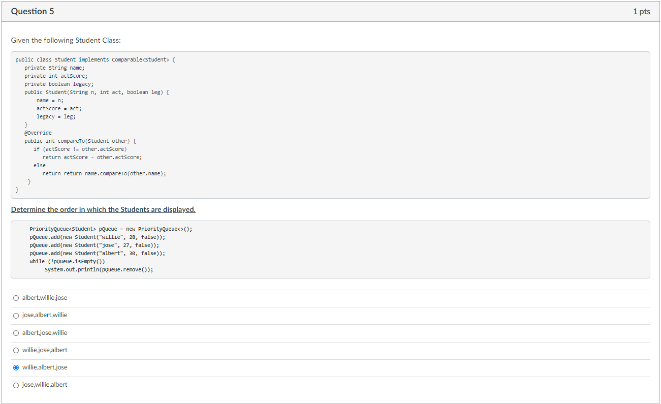 Solved Question 2 1 pts Consider the following Java code. | Chegg.com