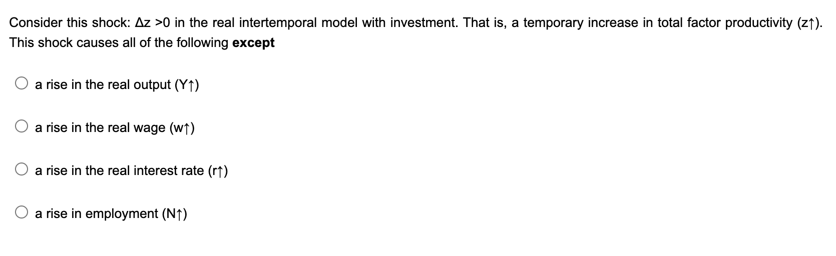 Solved An increase in future total factor productivity (z′↑) | Chegg.com