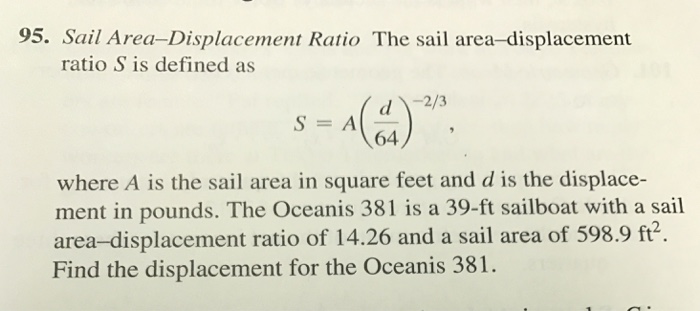 Solved Sail Area-Displacement Ratio The sail | Chegg.com
