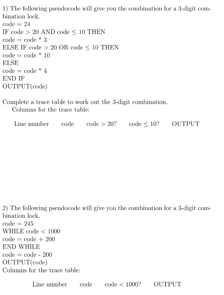 Solved 1) The following pseudocode will give you the | Chegg.com