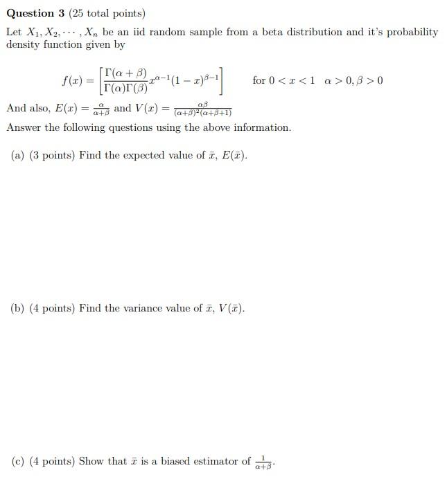 Solved Question 3 (25 total points) Let X1,X2,⋯,Xn be an iid | Chegg.com
