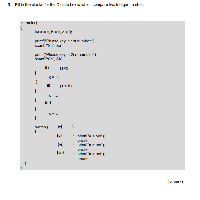 Solved 5. Fill in the blanks for the code below which | Chegg.com