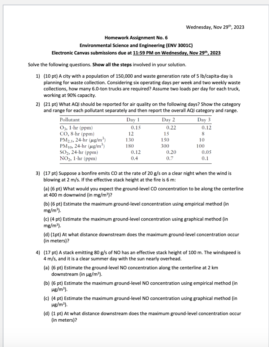Solved Homework Assignment No. 6 Environmental Science and | Chegg.com