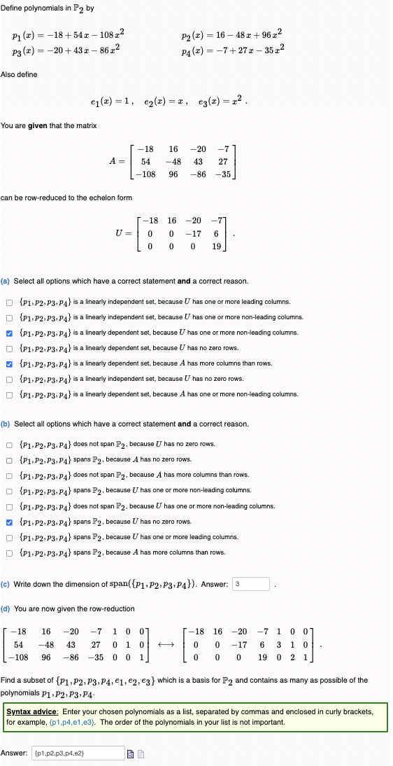 Solved Define polynomials in P2 by | Chegg.com