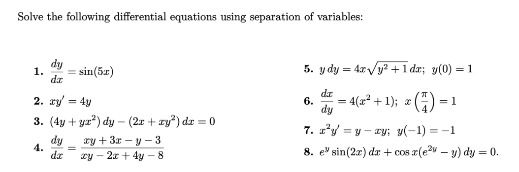 Solved Solve The Following Differential Equations Using
