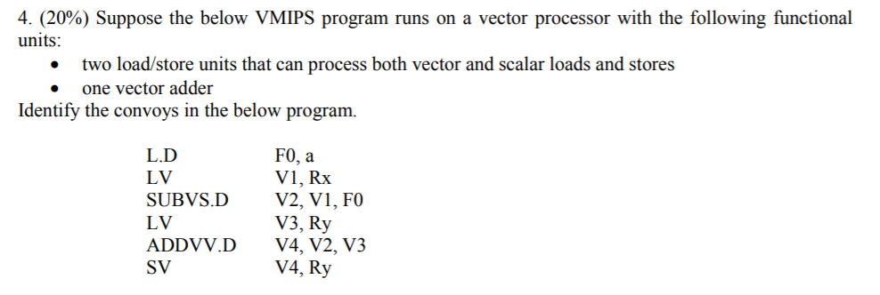 Solved 4, (20%) Suppose the below VMIPS program runs on a | Chegg.com