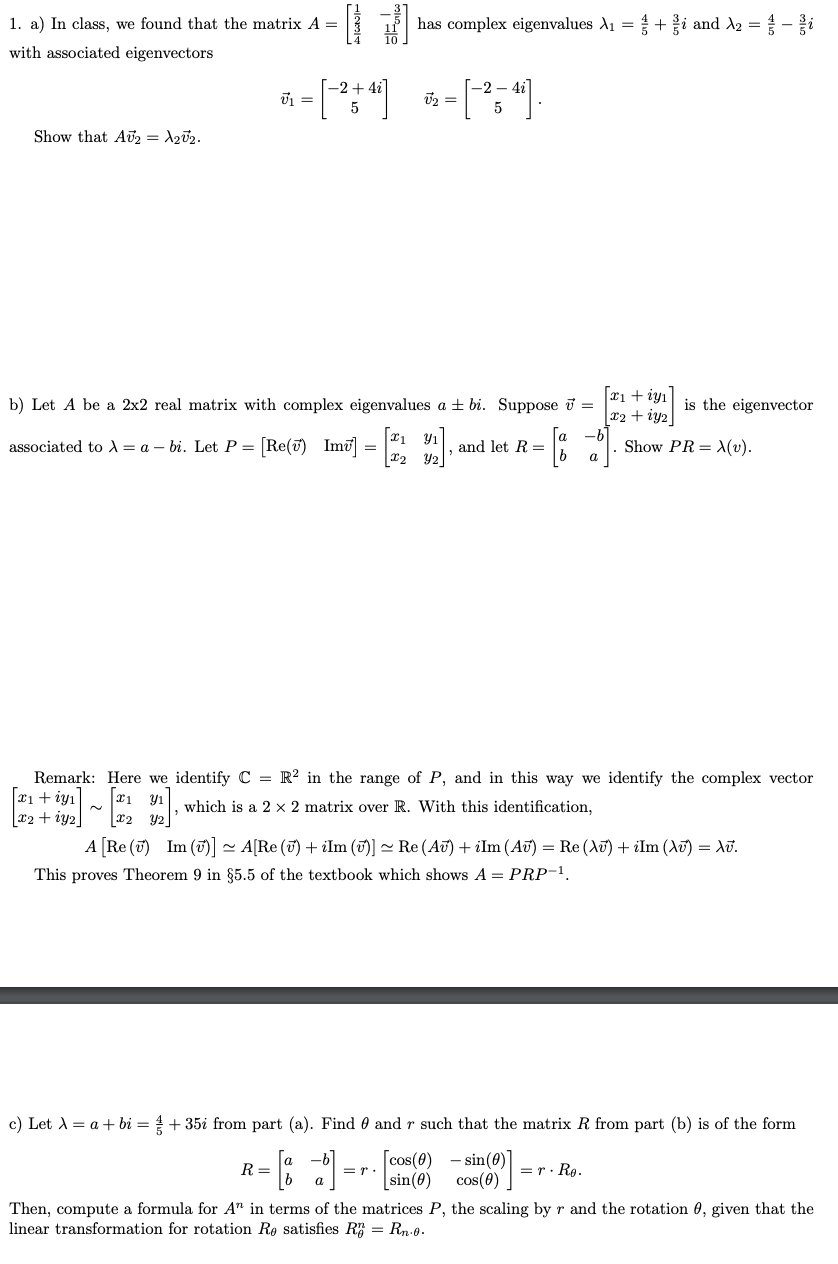 1. a) In class, we found that the matrix | Chegg.com