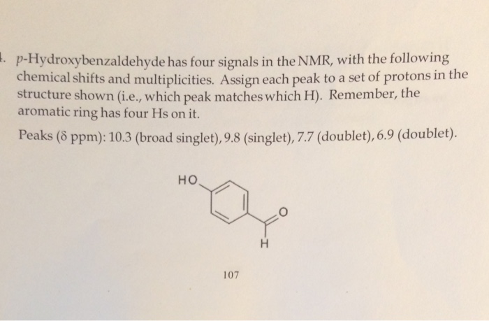 Solved p-Hydroxybenzaldehyde has four signals in the NMR, | Chegg.com
