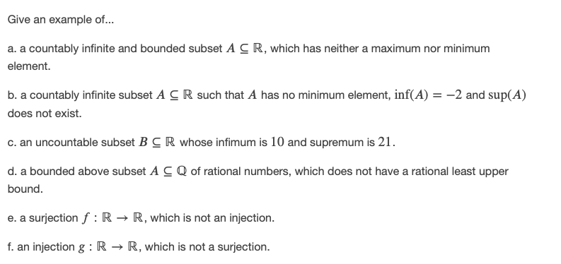 Solved Give an example of... a. a countably infinite and | Chegg.com