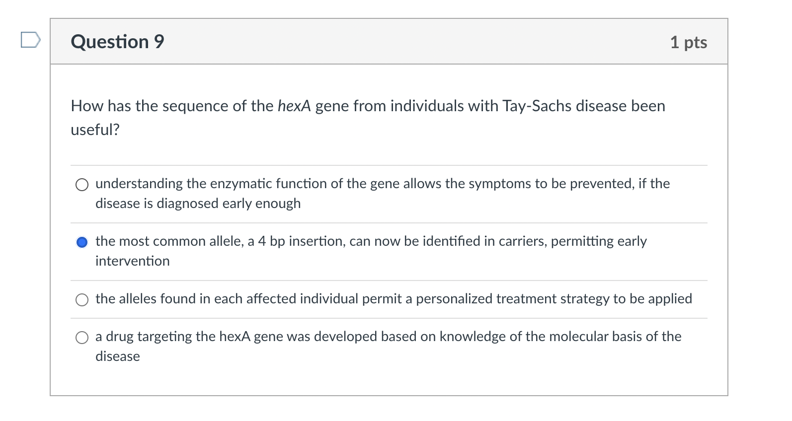 Solved Question 9 1 pts How has the sequence of the hexA | Chegg.com