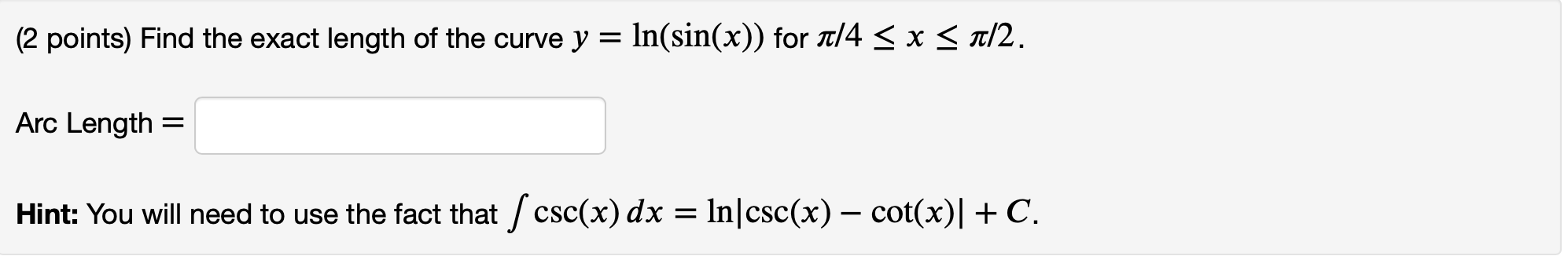 Solved (2 points) Find the exact length of the curve y = | Chegg.com