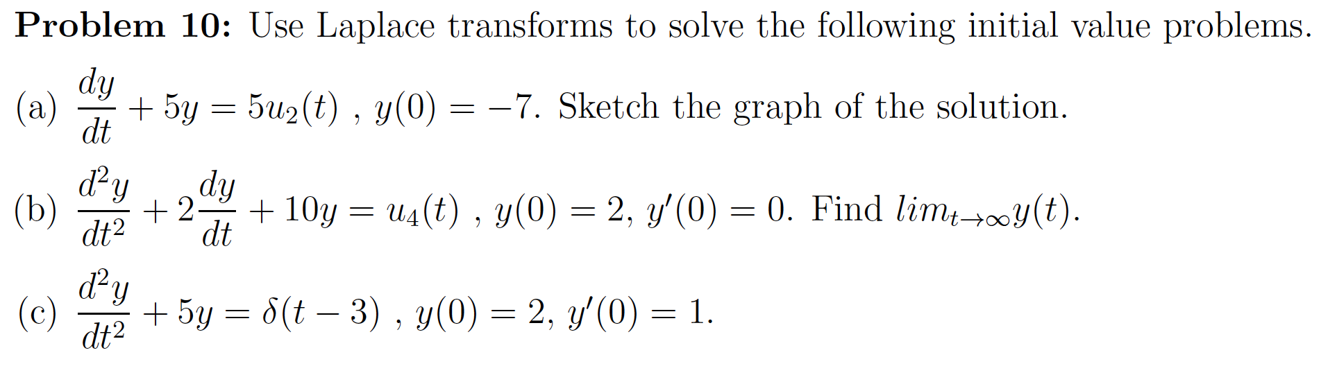 Solved Problem 10: Use Laplace transforms to solve the | Chegg.com