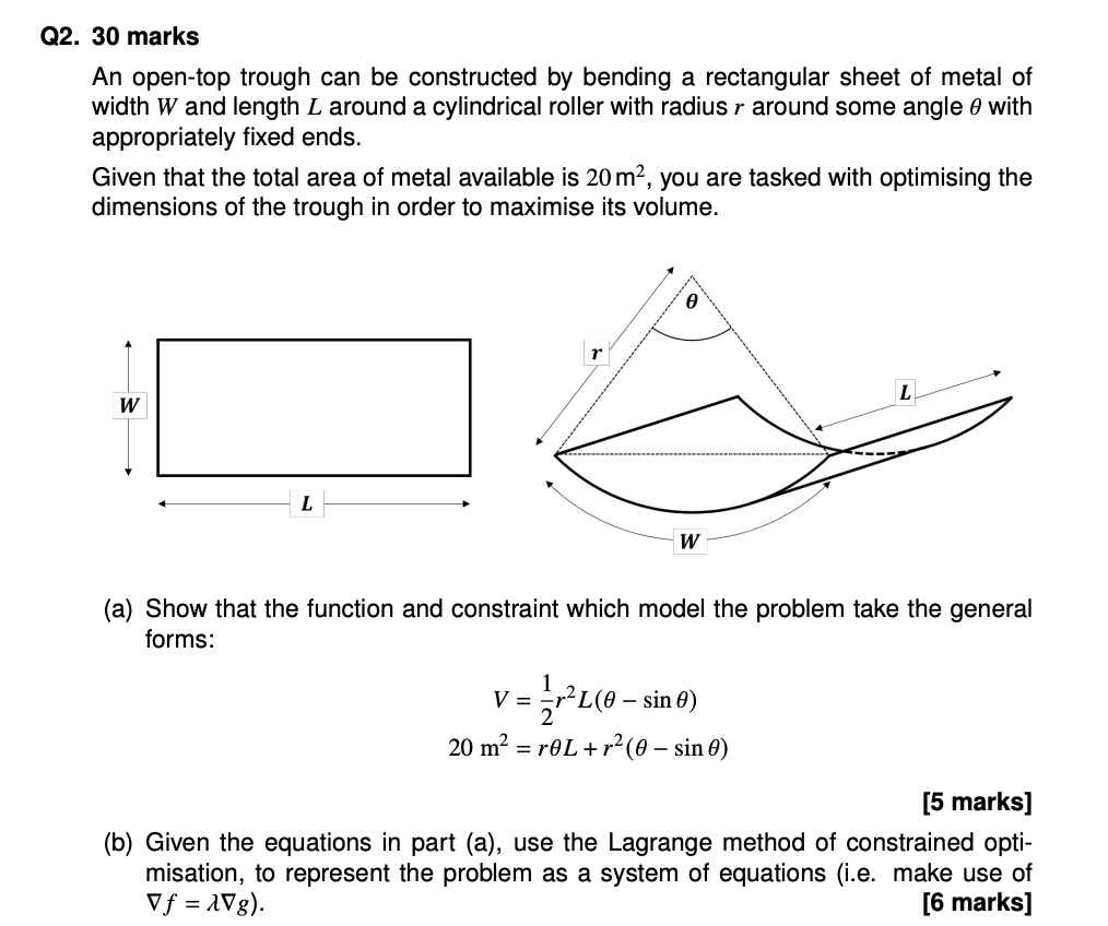 Solved 30 marks An open-top trough can be constructed by | Chegg.com